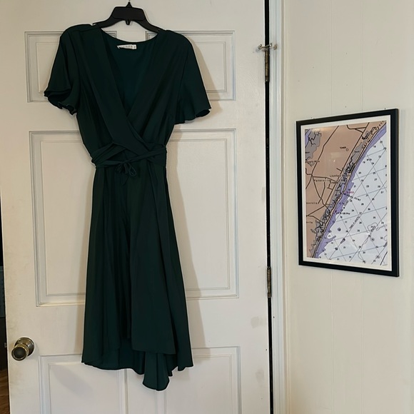 Exlura | Dresses | Exlura Green Matte Satin Finish Wrap Dress Worn Once ...